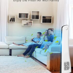 BREEZEWELL 43 Inch Bladeless Tower Fan w/ 3 Wind Speeds & 3 Modes, 15-Hour Timer, Remote Control, Ultra-quiet & Slim 45° Oscillating Personal Fan for Whole Room Home & Office