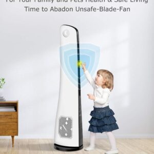 BREEZEWELL 43 Inch Bladeless Tower Fan w/ 3 Wind Speeds & 3 Modes, 15-Hour Timer, Remote Control, Ultra-quiet & Slim 45° Oscillating Personal Fan for Whole Room Home & Office