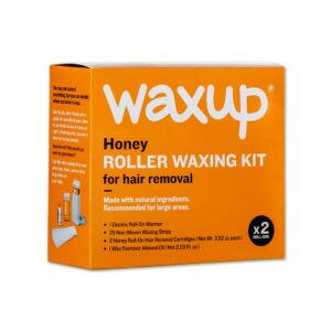 waxup Roll on Wax Kit for Hair Removal, Roller Waxing Kit for Women, 1 Portable Wax Warmer, 25 Non Woven Waxing Strips, 2 Honey Wax Roller Kit Refill, 1 Almond Oil Wax Remover