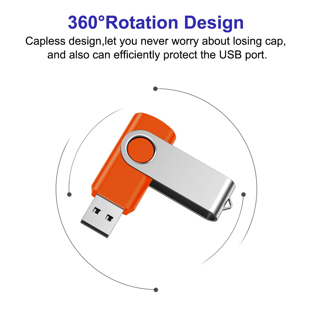 64GB Flash Drive, JEVDES 5 Pack Swivel Data Storage USB Flash Drive USB 2.0 Flash Drive Thumb Drives with LED Indicator, Jump Drive Zip Drive Memory Sticks (5 Mixed Color with Lanyards)