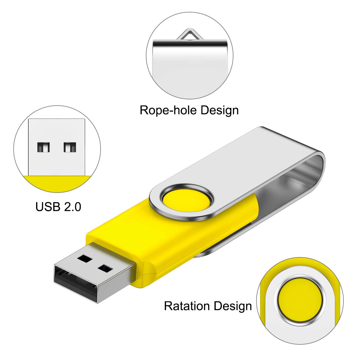 64GB Flash Drive, JEVDES 5 Pack Swivel Data Storage USB Flash Drive USB 2.0 Flash Drive Thumb Drives with LED Indicator, Jump Drive Zip Drive Memory Sticks (5 Mixed Color with Lanyards)