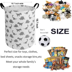 Large Dinosaur Laundry Basket 63L, ZUEXT 19.7x15.7 Inch Waterproof Collapsible Fabric Clothes Hamper, Canvas Toy Storage Bin, Nursery Bedroom Kids Boys Baby Hamper, Xmas Birthday Gift Basket