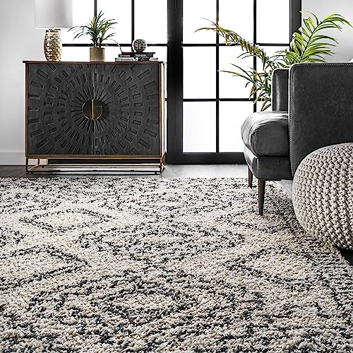 nuLOOM Lacey Moroccan Geometric Shag Area Rug, 8x10, Off-white