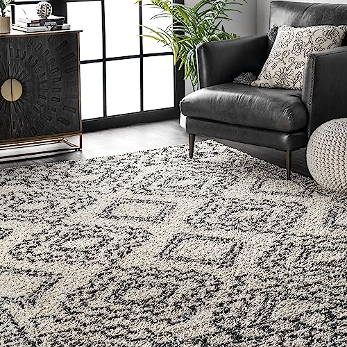 nuLOOM Lacey Moroccan Geometric Shag Area Rug, 8x10, Off-white