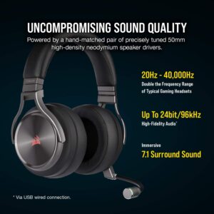 Corsair CA-9011180-NA Virtuoso RGB Wireless Se Gaming Headset - High-Fidelity 7.1 Surround Sound W/ Broadcast Quality Microphone - Memory Foam Earcups - 20 Hour Battery Life – Gunmetal (Renewed)