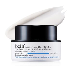 belif the true cream moisturizing bomb with oak husk and vitamin b | moisturizer | good for dry skin, dryness dullness, and uneven texture |for normal, dry skin types