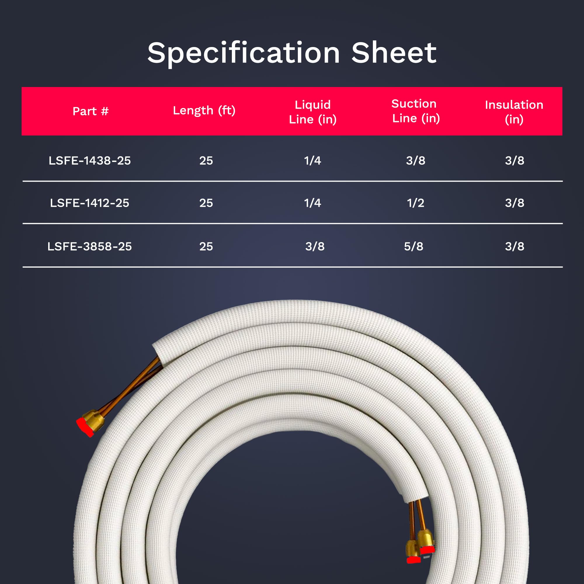 DuctlessAire - Insulated Copper Twin Coil Mini Split Line Set - Indoor/Outdoor Use - Air Conditioning Accessories - 25 Ft (3/8 x 5/8 inches)