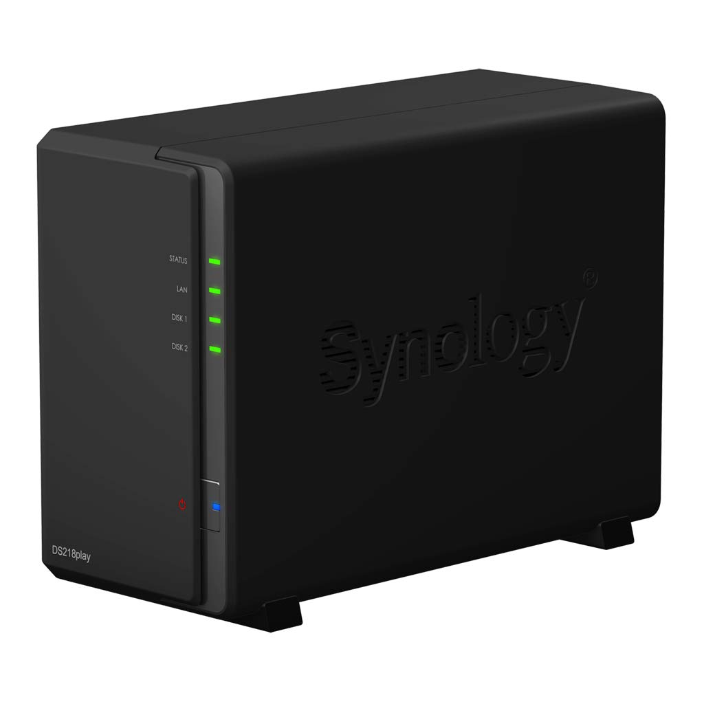 Synology DiskStation DS218play Mini Desktop NAS Server, Realtek RTD1296 Quad-Core, 1GB DDR4 RAM, 2TB SSD, DSM Software