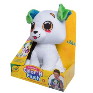 Crayola Deluxe Color ‘N Plush Puppy, 10” Stuffed Animal - Draw, Wash, Reuse – with 2 Ultra-Clean Washable Fine Line Markers, 1 Ultra-Clean Washable Broad Line Marker, 1 Washable Stamp Marker