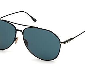 Sunglasses Tom Ford FT 0747 Cyrus 01V Shiny Black Titanium/Blue-green Lenses