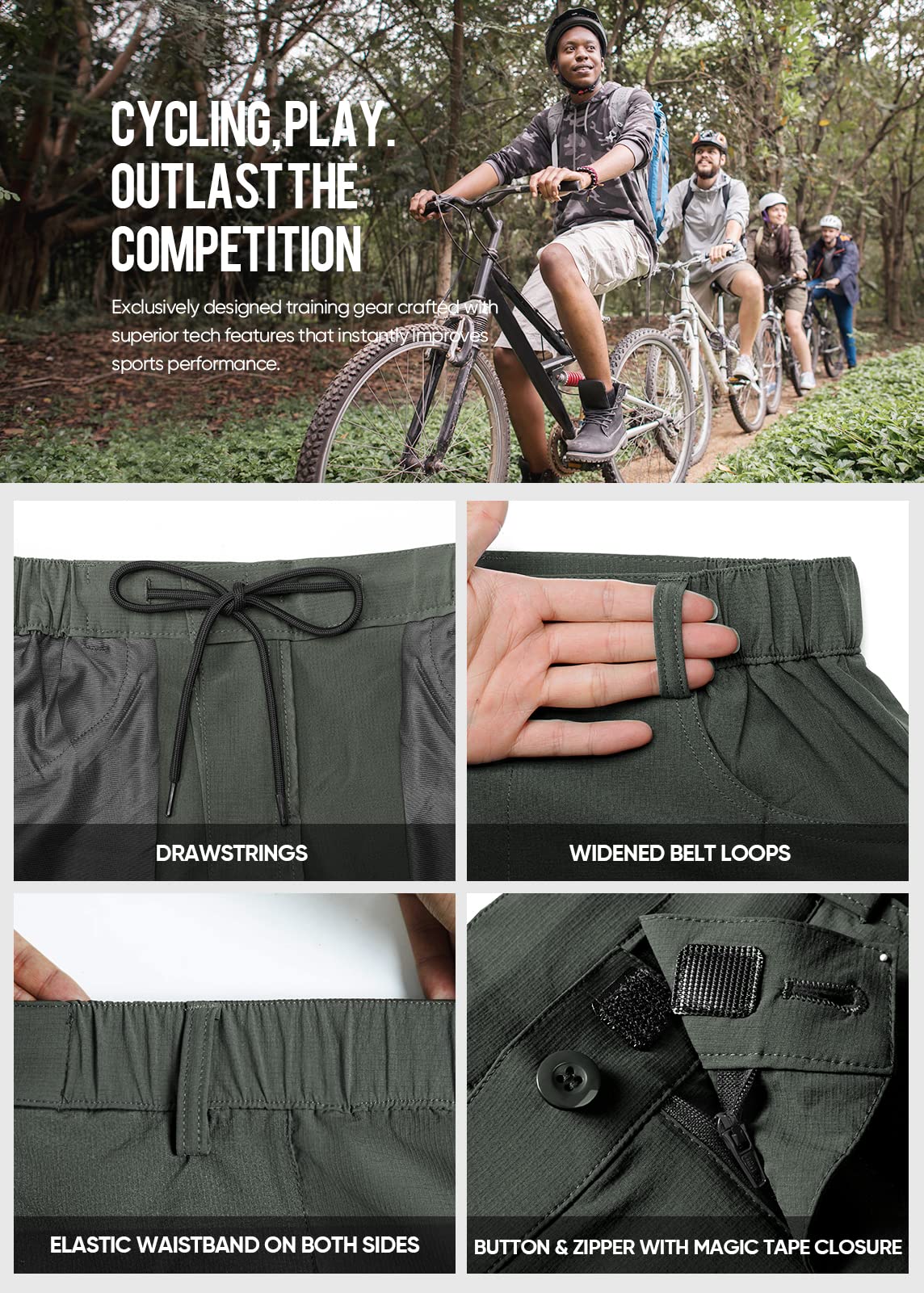 Cycorld Mountain-Bike-Shorts-Mens-Padded Biking Baggy Cycling Short Padding Liner with Zip Pockets(Army Green,Large)