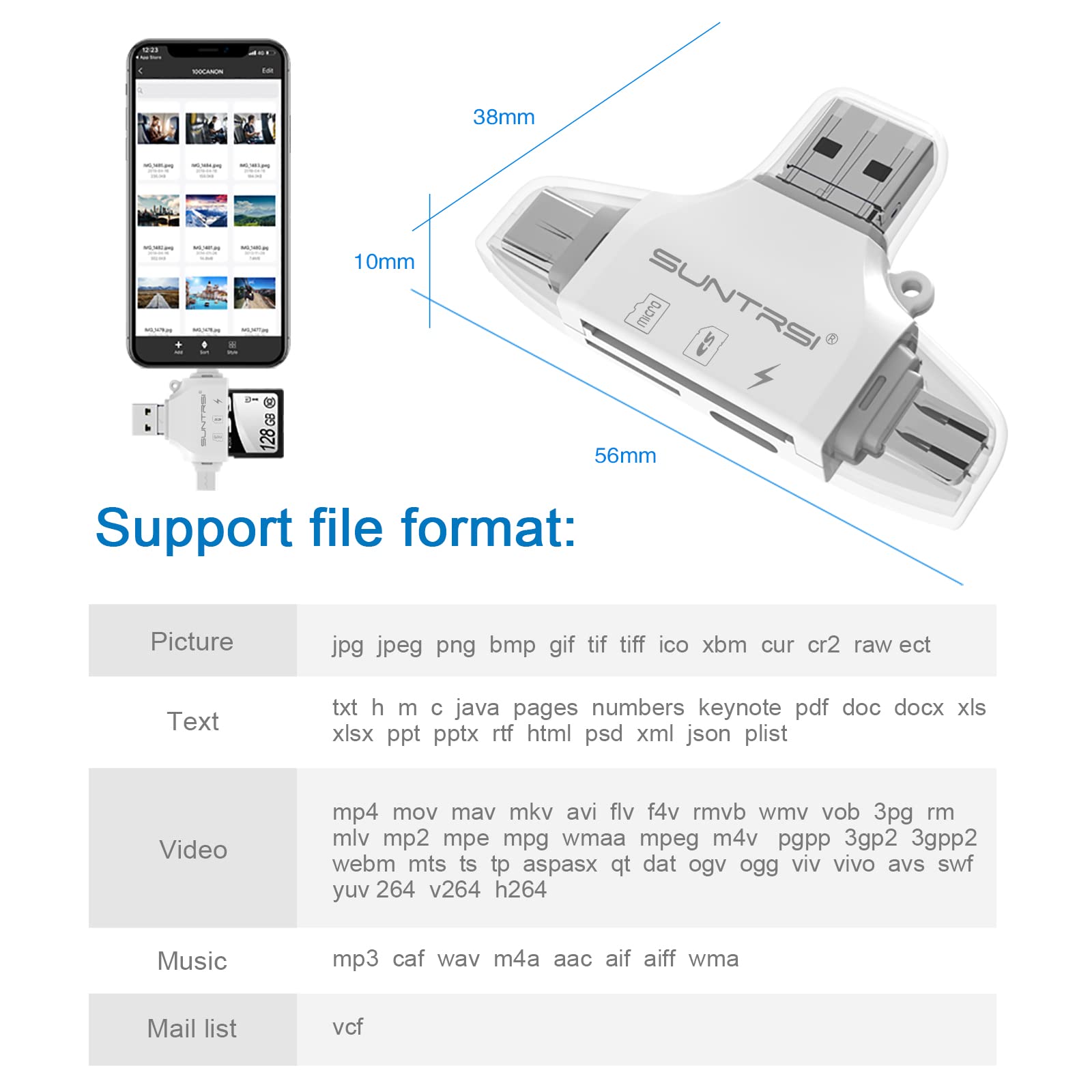 SD/Micro SD Card Reader for iPhone/ipad/Android/Mac/Computer/Camera,Portable Memory Card Reader 4 in 1 Micro SD Card Adapter&Trail Camera Viewer Compatible for TF and SD Card