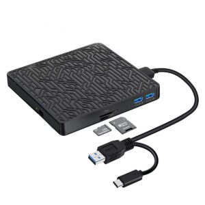 wintale external blu ray drive, usb3.0 type-c external blu ray burner slim optical cd dvd drive burner with sd/tf card reader/2 usb3.0 hubs for pc windows xp/7/8/10, macos, macbook, laptop, desktop