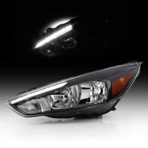 acanii - for [halogen type black housing w/led drl] 2015-2018 ford focus headlight headlamp assembly left driver side