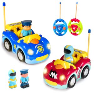 haktoys remote control cars set of 2 vehicles: rc radio control toys for toddlers kids boys and girls - two pack with different frequencies for simultaneous play