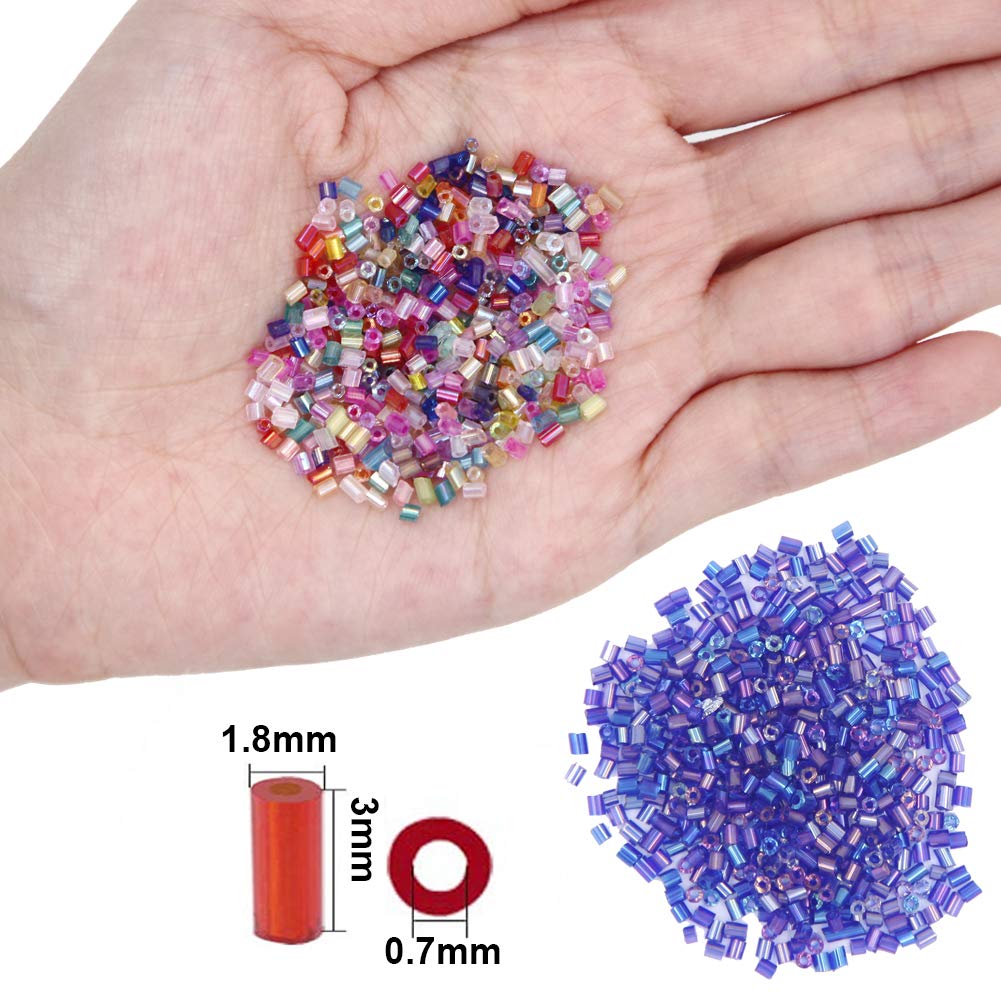 EuTengHao 14400pcs Tube Beads Bugle Glass Seed Beads Small Craft Spacer Beads for DIY Bracelet Necklaces Crafting Jewelry Making Supplies with Two Crystal String (3mm, 600 Per Color, 24 Colors)