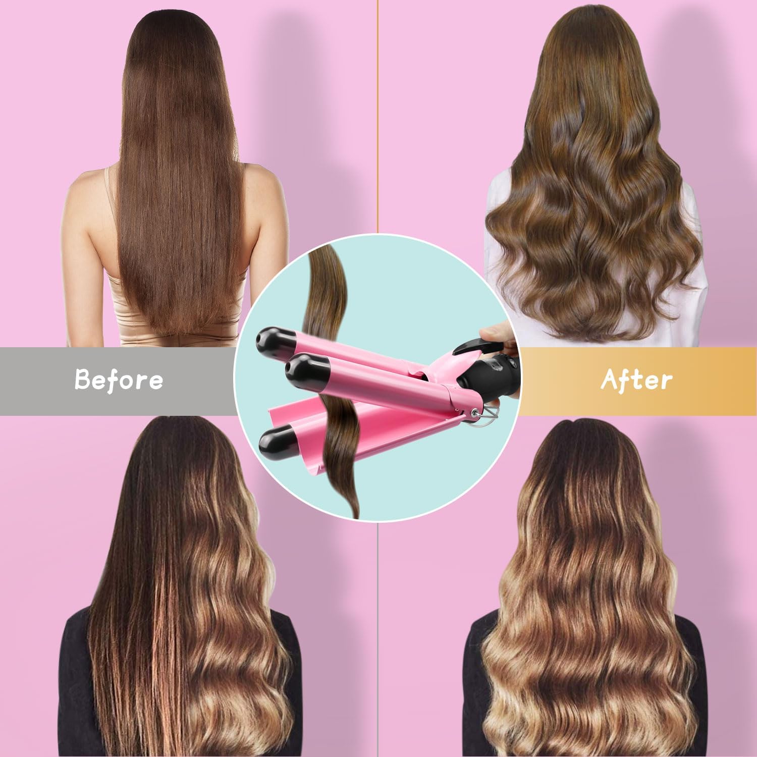 3 Barrel Curling Iron Hair Crimper: Aleath Dual Voltage Three Barrels Hair Waver - 1 inch Curler Wand