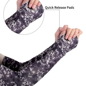 Boao 10 Pairs UV Sun Protection Arm Sleeves Cooling Anti Slip Tattoo Cover Sleeves with Thumb Holes for Men Women (Black, Gray, White and Camo Series Color)