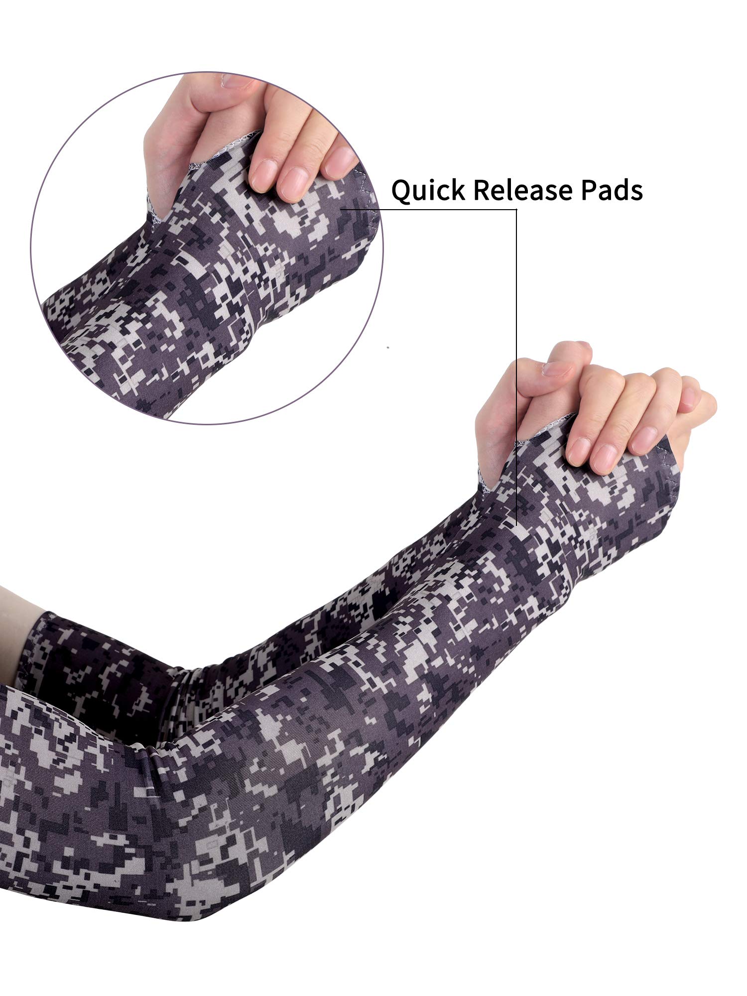 Boao 10 Pairs UV Sun Protection Arm Sleeves Cooling Anti Slip Tattoo Cover Sleeves with Thumb Holes for Men Women (Black, Gray, White and Camo Series Color)