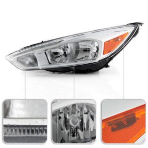 YeewellACANII - For [Halogen Type Chrome Housing w/LED DRL] 2015-2018 Ford Focus Headlight Headlamp Assembly Left Driver Side