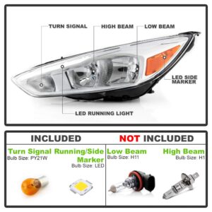 YeewellACANII - For [Halogen Type Chrome Housing w/LED DRL] 2015-2018 Ford Focus Headlight Headlamp Assembly Left Driver Side