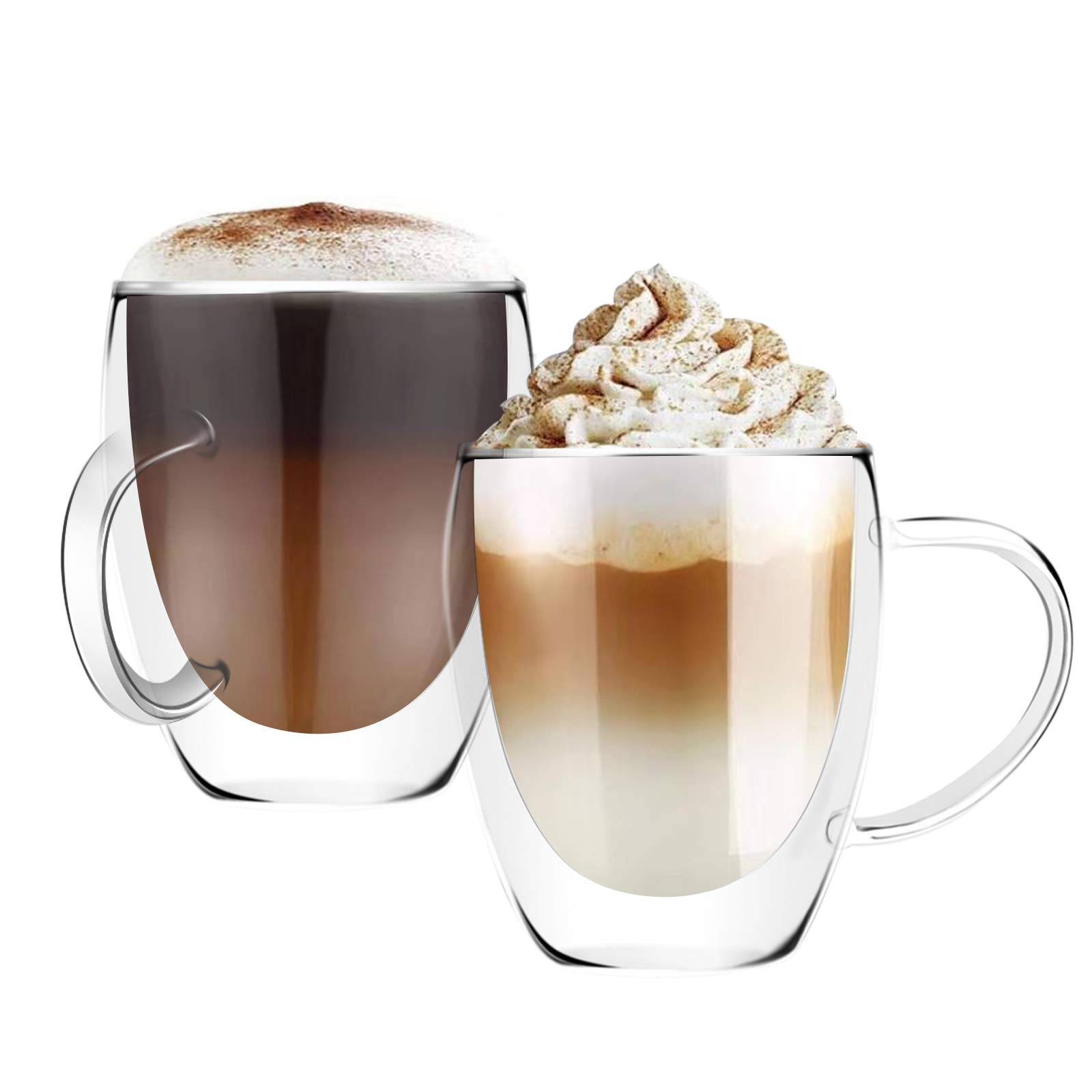 D.M DESIGN·MASTER [2 PACK,12 OZ -Premium Double Wall Insulated Glass with Handle Coffee or Tea Glass Mugs, Thermo Insulated Glass, Perfect for Latte, Cappuccino, Americano and Tea