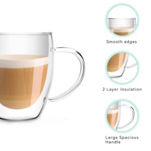 D.M DESIGN·MASTER [2 PACK,12 OZ -Premium Double Wall Insulated Glass with Handle Coffee or Tea Glass Mugs, Thermo Insulated Glass, Perfect for Latte, Cappuccino, Americano and Tea