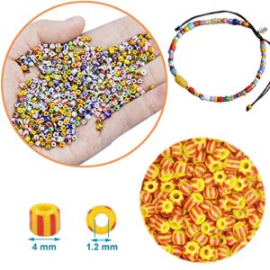 EuTengHao 6000pcs Striped Seed Beads Small Craft Glass Seed Spacer Beads Set for DIY Bracelet Necklaces Crafting Jewelry Making Supplies with Bracelet String (250Pcs Per Color, 4mm, 24 Colors)