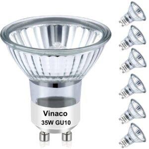 Vinaco GU10 Bulb, 6 Pack MR16 GU10 120V 35W Long Lasting, GU10 Halogen Bulb Warm White 2800K, 35W GU10 Dimmable with GU10 Base for Track Light Bulbs, Hood Light Bulbs. Halogen GU10+C 120V 35W