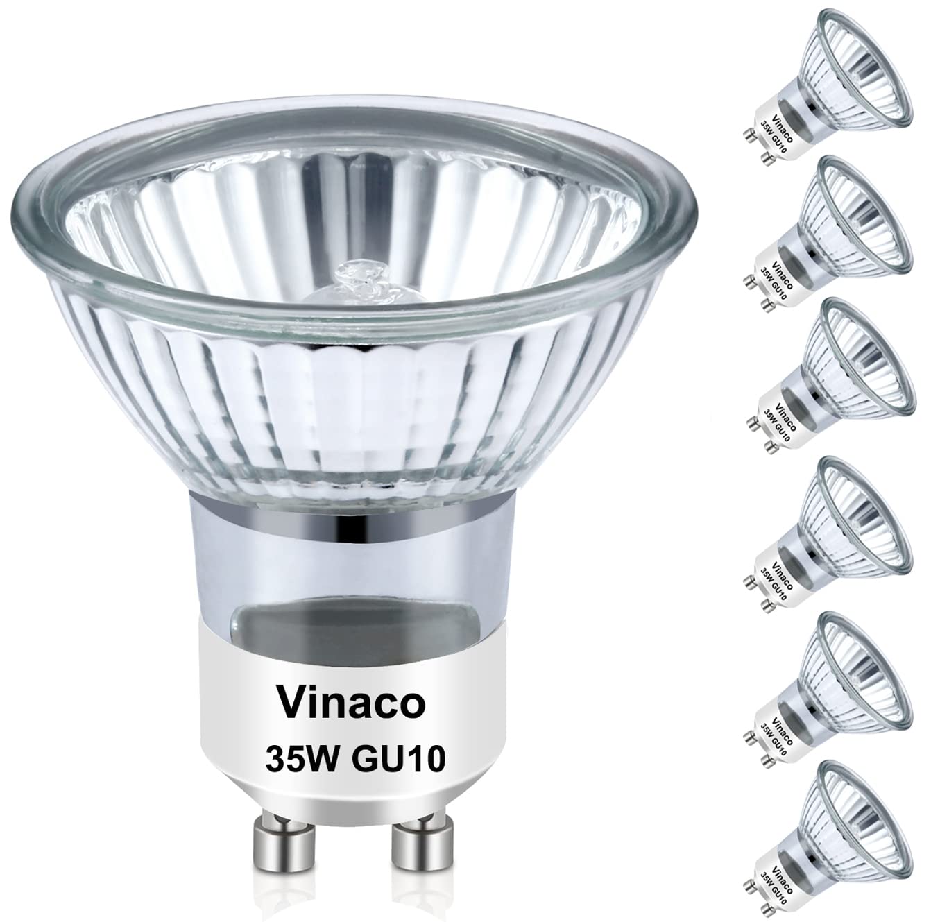 Vinaco GU10 Bulb, 6 Pack MR16 GU10 120V 35W Long Lasting, GU10 Halogen Bulb Warm White 2800K, 35W GU10 Dimmable with GU10 Base for Track Light Bulbs, Hood Light Bulbs. Halogen GU10+C 120V 35W