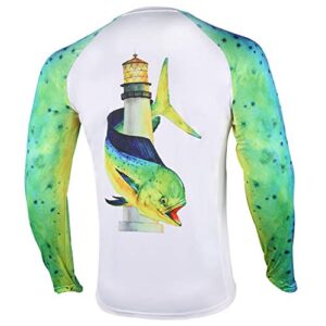 palmyth fishing shirt for men long sleeve sun protection uv upf 50+ t-shirts with pocket (mahi/lighthouse, large)