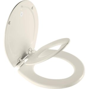 mayfair nextstep2 toilet seat with built-in toddler potty training seat, slow close, easy clean, magnetic removable kids seat, round, biscuit