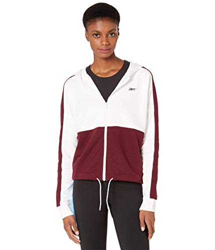 Reebok Training Essentials Linear Logo Full Zip Hoodie, White/Maroon, 3X22W