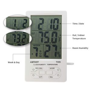 Indoor Outdoor Thermometer Hygrometer Room Humidity Test Meter Digital Temperature Monitor Gauge with External Sensor TH95