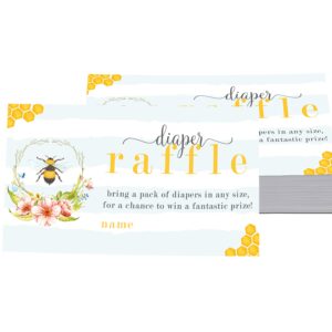 Mama Bee Diaper Raffle Tickets, Gender Neutral Baby Shower Games for Prizes, Girls Baby Shower Diaper Raffle Invitation Insert Cards, 50 Pack