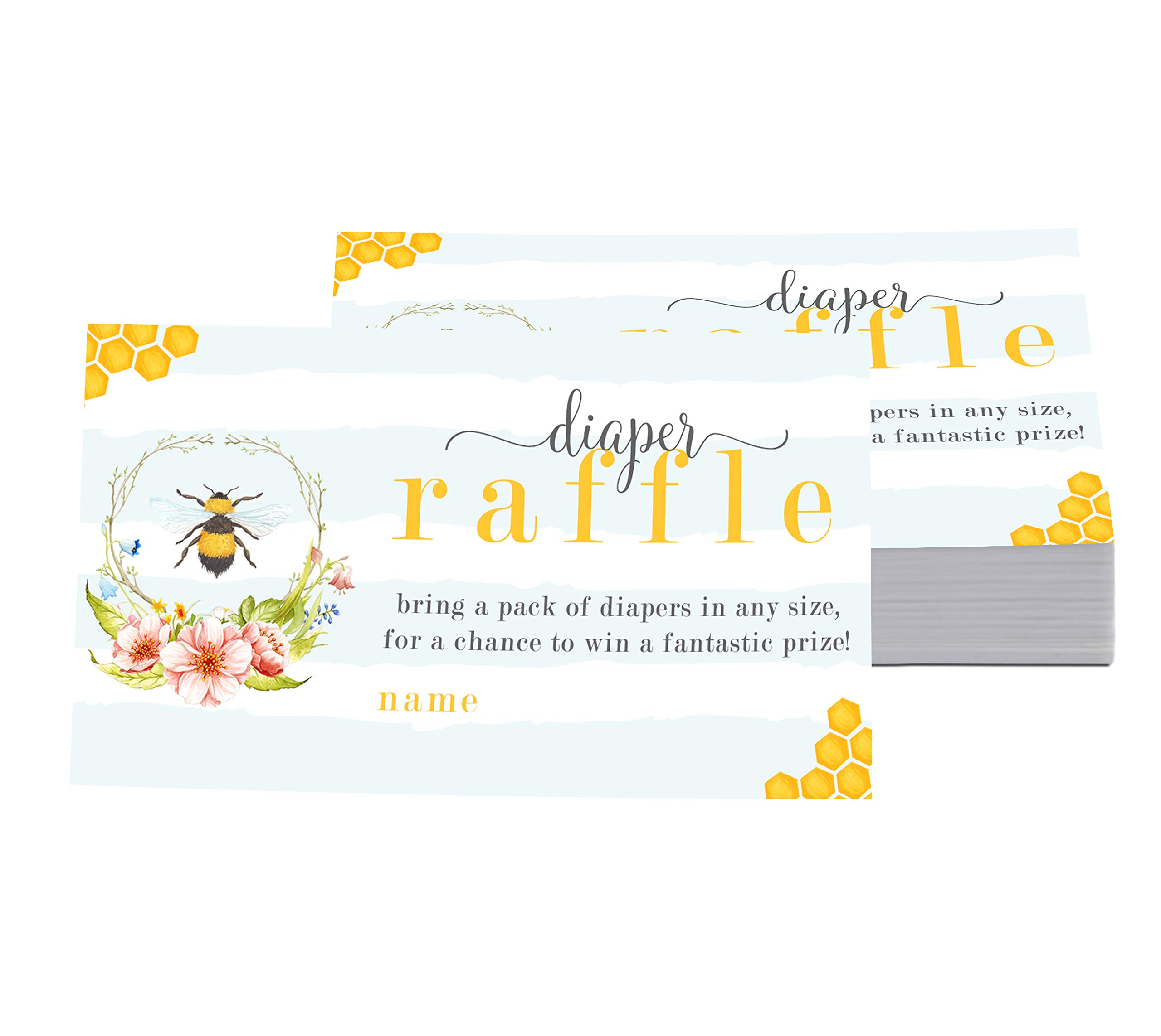 Mama Bee Diaper Raffle Tickets, Gender Neutral Baby Shower Games for Prizes, Girls Baby Shower Diaper Raffle Invitation Insert Cards, 50 Pack