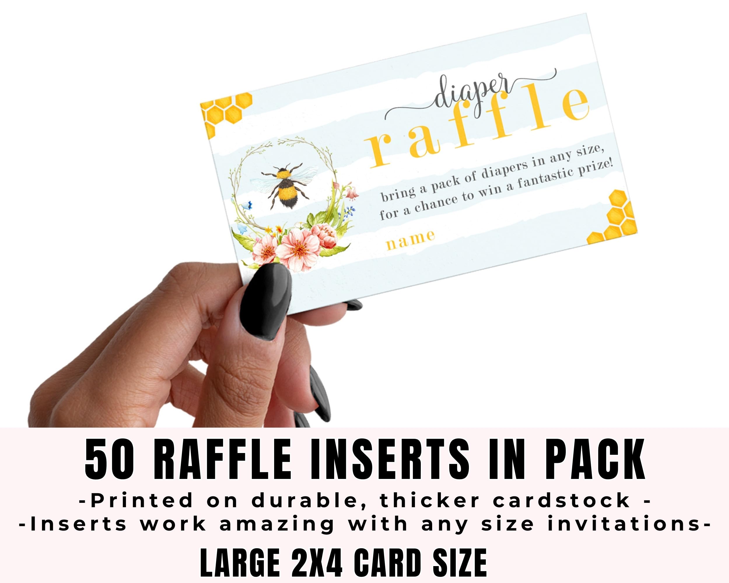 Mama Bee Diaper Raffle Tickets, Gender Neutral Baby Shower Games for Prizes, Girls Baby Shower Diaper Raffle Invitation Insert Cards, 50 Pack