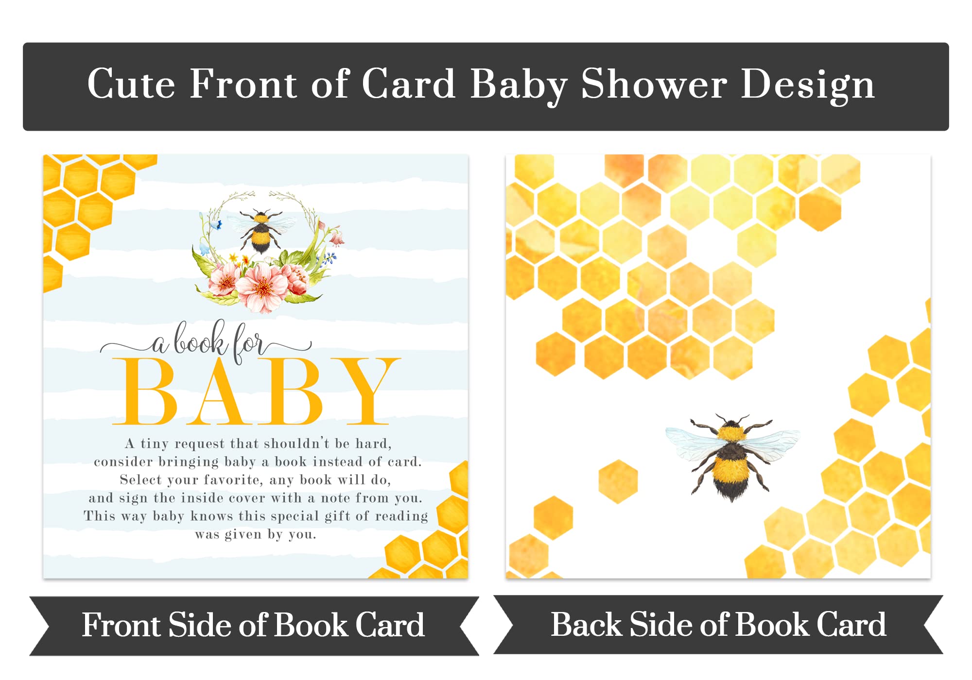 Mama Bee Books for Baby Shower Cards, Invitation Inserts Gender Neutral Book Request, Bring Book Instead of Cards Poem, Cute Storybook-Theme Ideas, 25 Pack