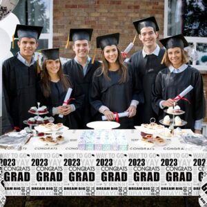 DAZONGE Graduation Party Decorations 2023 Black | Pack of 2 Graduation Tablecloth/Table Covers Rectangular 54''x110'' | Graduation Decorations Class of 2023 for Any Grades