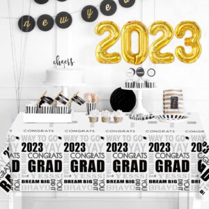 DAZONGE Graduation Party Decorations 2023 Black | Pack of 2 Graduation Tablecloth/Table Covers Rectangular 54''x110'' | Graduation Decorations Class of 2023 for Any Grades