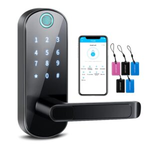 smart lock,bluetooth enabled fingerprint and touchscreen electronic door lock|ttlock door lock|keyless entry door lock|auto lock|remote share|smart door lock for front door office airbnb garage black