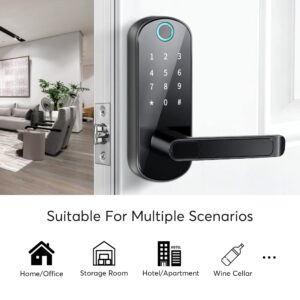 Smart Lock,Bluetooth Enabled Fingerprint and Touchscreen Electronic Door Lock|TTLock Door Lock|Keyless Entry Door Lock|Auto Lock|Remote Share|Smart Door Lock for Front Door Office Airbnb Garage Black