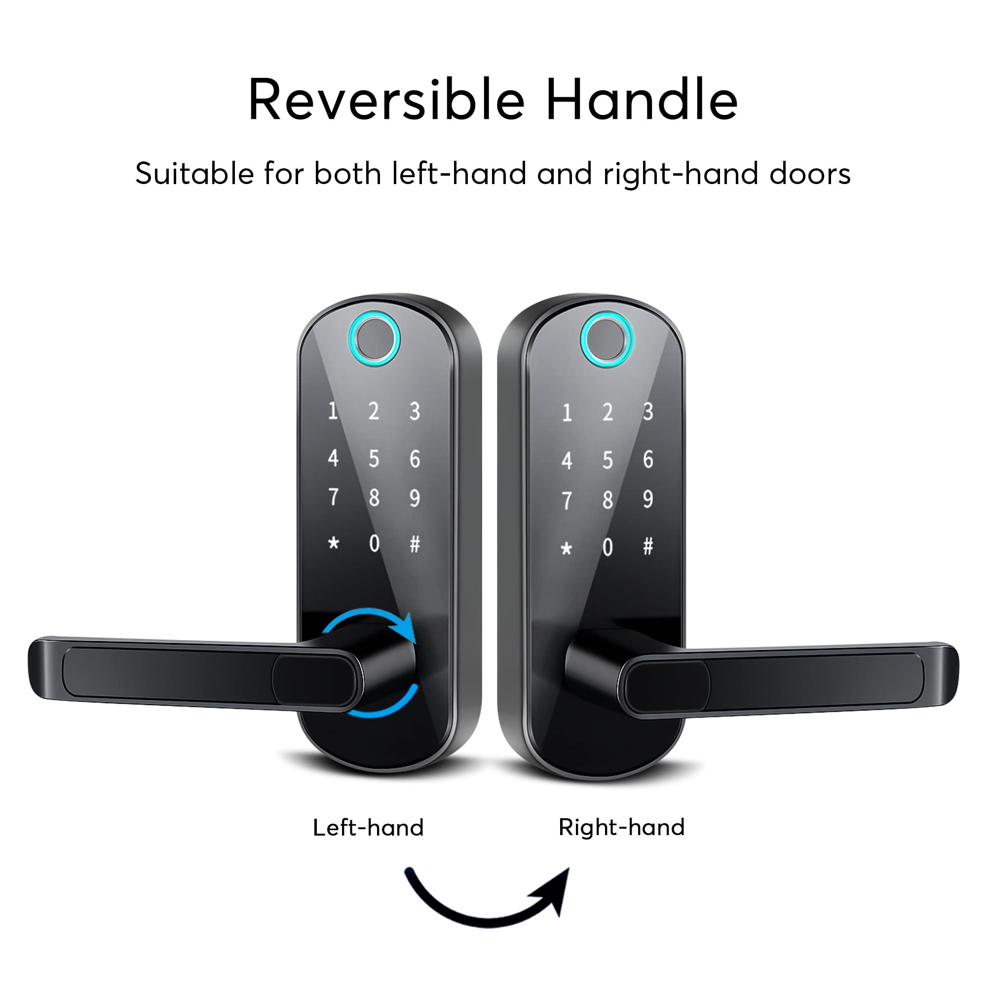 Smart Lock,Bluetooth Enabled Fingerprint and Touchscreen Electronic Door Lock|TTLock Door Lock|Keyless Entry Door Lock|Auto Lock|Remote Share|Smart Door Lock for Front Door Office Airbnb Garage Black