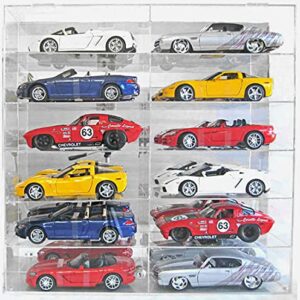 DisplayGifts 1/18 Scale Hot Diecast Toy Cars Wheels Clear Acrylic Display Case Wall Mountable Cabinet Hot 12 Cars Holder w/ Mirrored Background