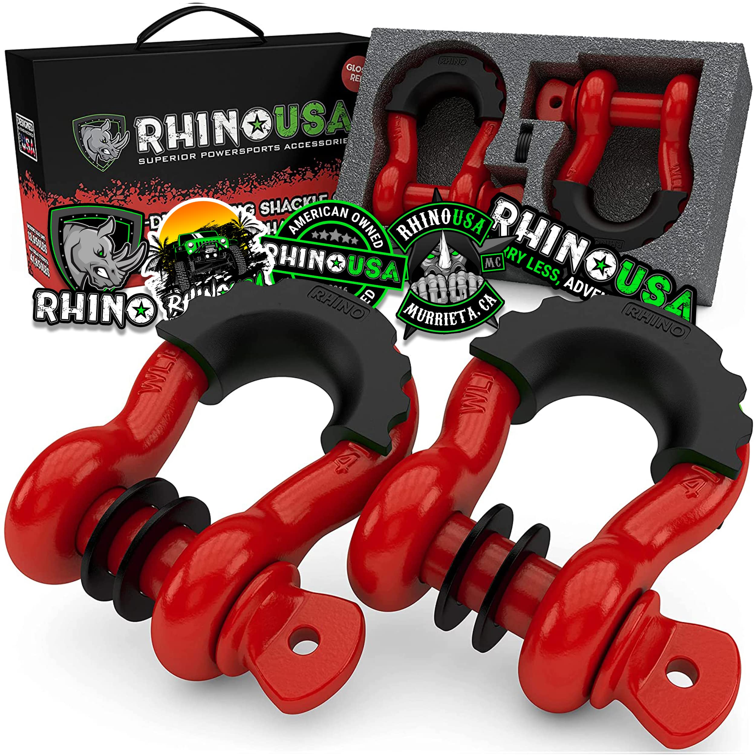 Rhino USA D Ring Shackle 41,850lb Break Strength – 3/4” Shackle with 7/8 Pin for use with Tow Strap, Winch, Off-Road Jeep Truck Vehicle Recovery, Best Offroad Towing Accessories