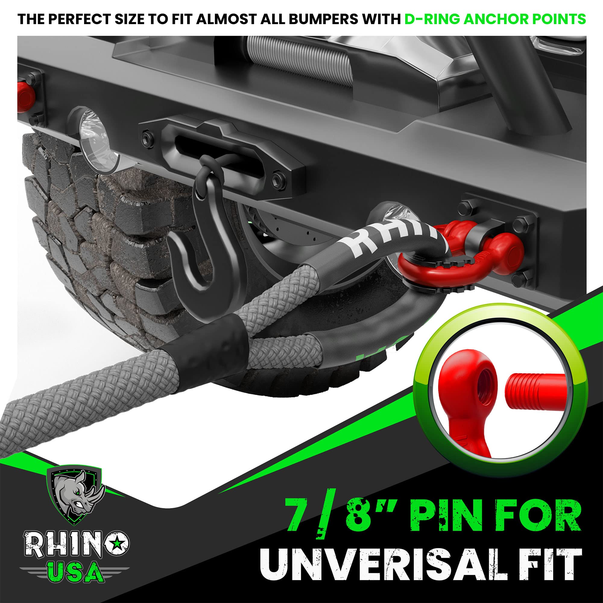 Rhino USA D Ring Shackle 41,850lb Break Strength – 3/4” Shackle with 7/8 Pin for use with Tow Strap, Winch, Off-Road Jeep Truck Vehicle Recovery, Best Offroad Towing Accessories