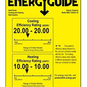 Classic America (12000BTU/120VAC/20SEER) Mini Split AC/Heating System - 600 SqFt Coverage - Ductless/Wall Mounted - Energy Saving Inverter - Includes 16' Installation Kit and Remote - WiFi/Alexa Ready