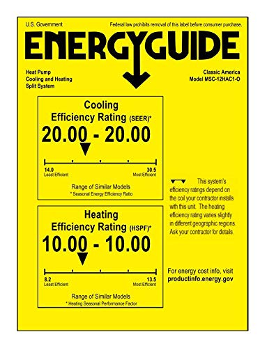 Classic America (12000BTU/120VAC/20SEER) Mini Split AC/Heating System - 600 SqFt Coverage - Ductless/Wall Mounted - Energy Saving Inverter - Includes 16' Installation Kit and Remote - WiFi/Alexa Ready