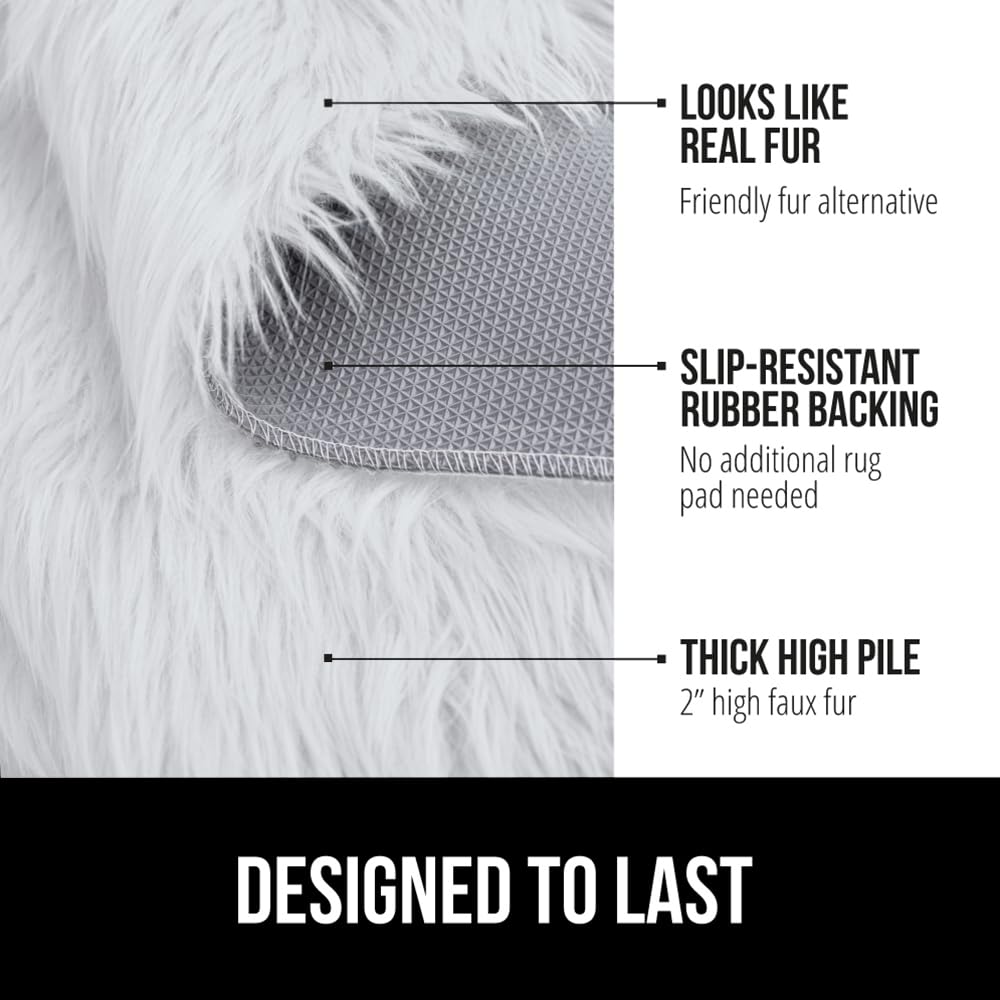 Gorilla Grip Fluffy Faux Fur Rug, 5x7, Machine Washable Soft Furry Area Rugs, Rubber Backing, Plush Floor Carpets for Baby Nursery, Bedroom, Living Room Shag Carpet, Luxury Home Decor, White