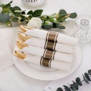 I00000 30 Guest Pre Rolled Napkins with Gold Plastic Silverware, Premium Disposable Cutlery Set Includes: 30 Forks, 30 Knives, 30 Spoons, 30 Napkins